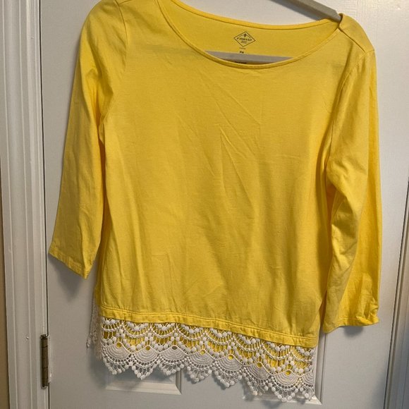 St. John's Bay | Tops | St Johns Bay Yellow Knit Top Trimmed In Lace Pm ...